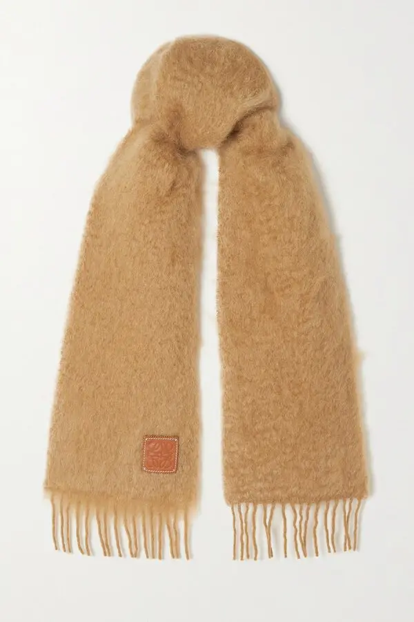 Loewe Appliquéd Fringed Mohair-blend Scarf - Brown