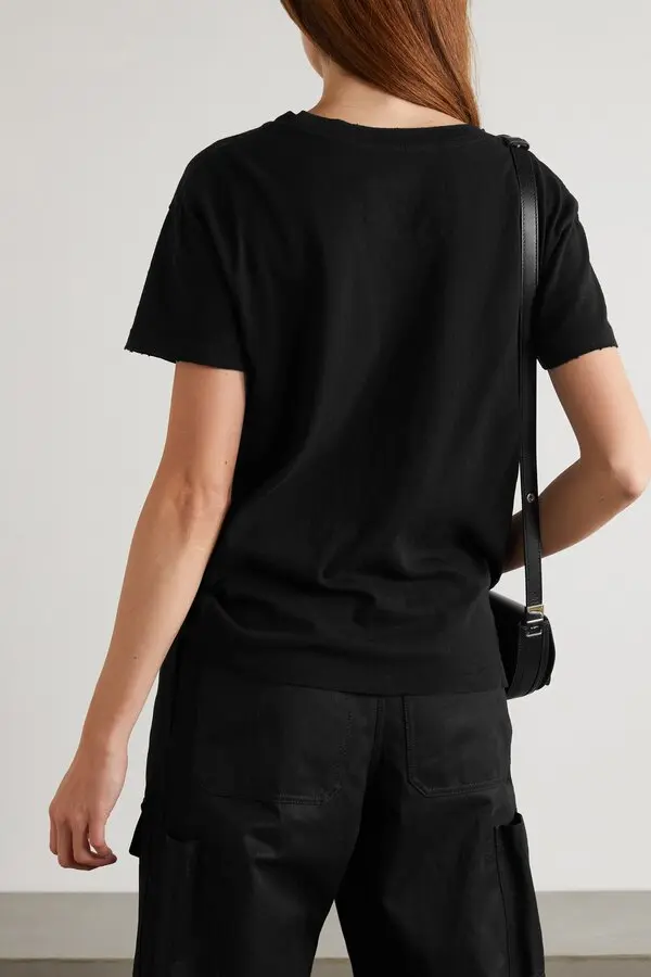 NILI LOTAN Brady Distressed Cotton-jersey T-shirt - Black