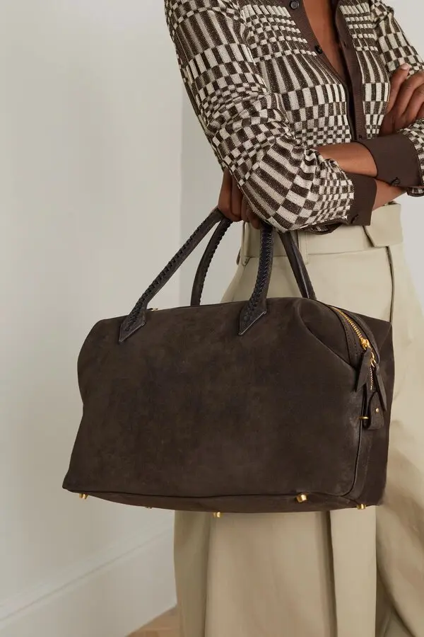 METIER Perriand City Medium Braided Leather-trimmed Suede Tote - Brown