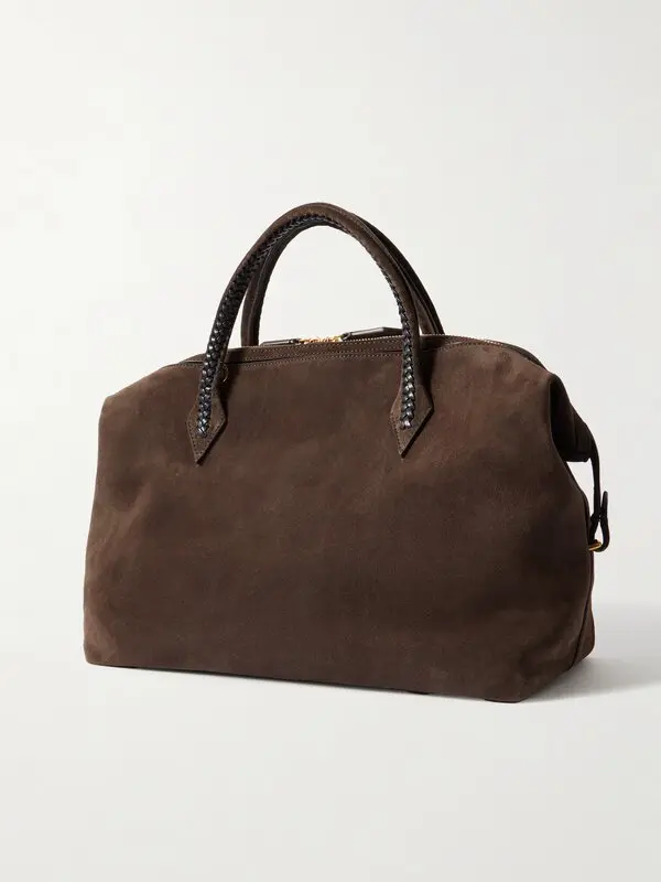 METIER Perriand City Medium Braided Leather-trimmed Suede Tote - Brown