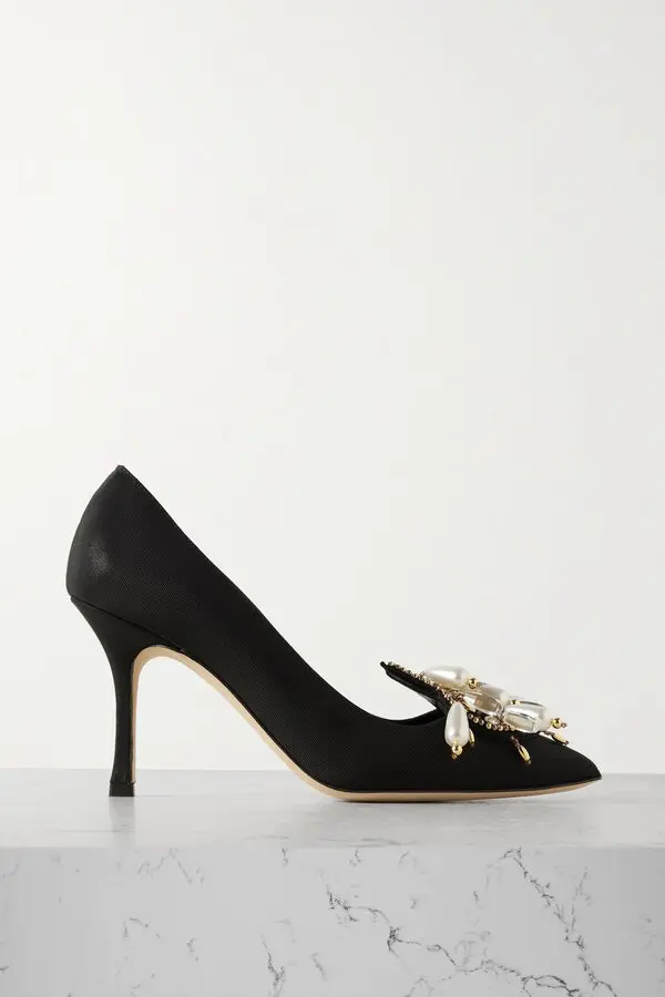 Manolo Blahnik 90 Embellished Grosgrain Pumps