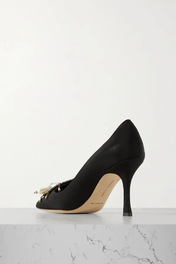 Manolo Blahnik 90 Embellished Grosgrain Pumps