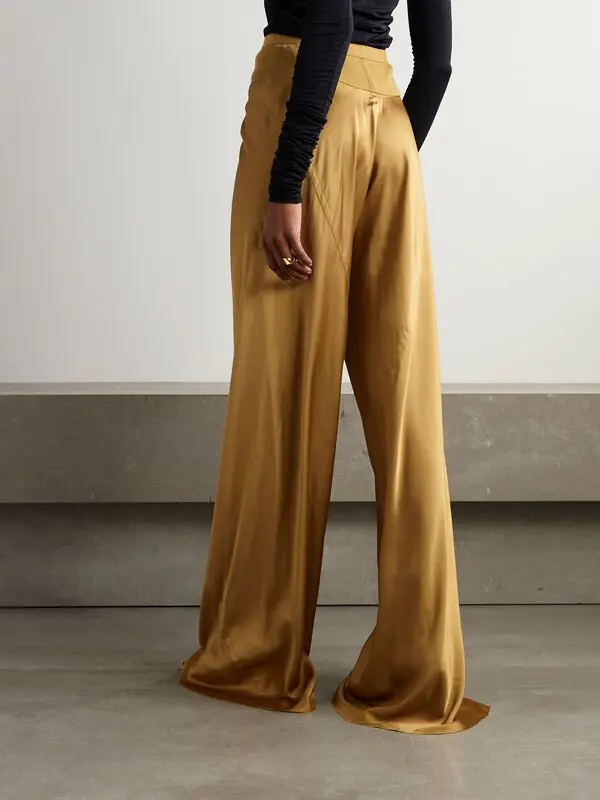Rick Owens Bias Ribbed-knit Trimmed Satin Wide-leg Trousers