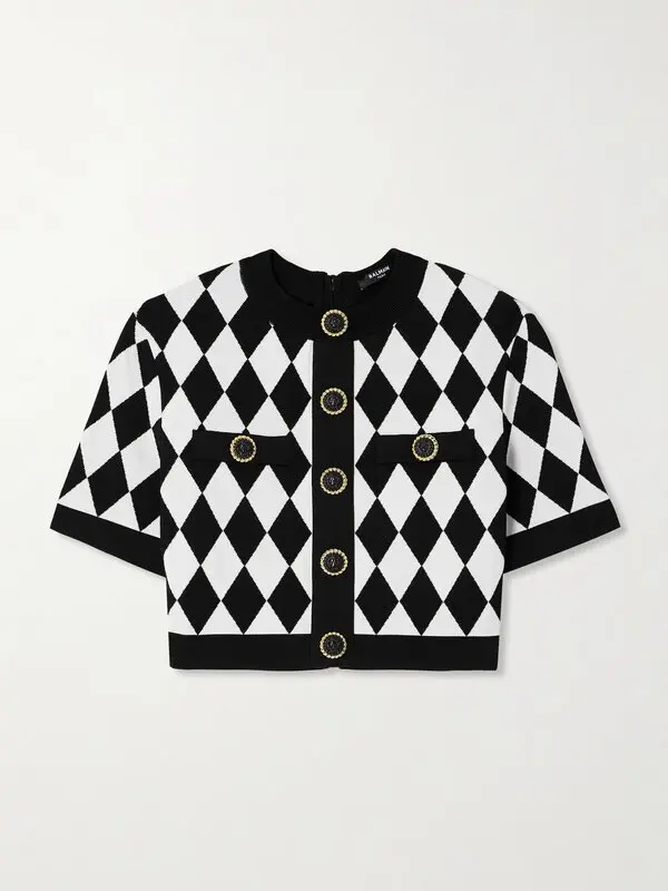 Balmain Cropped Jacquard-knit Top
