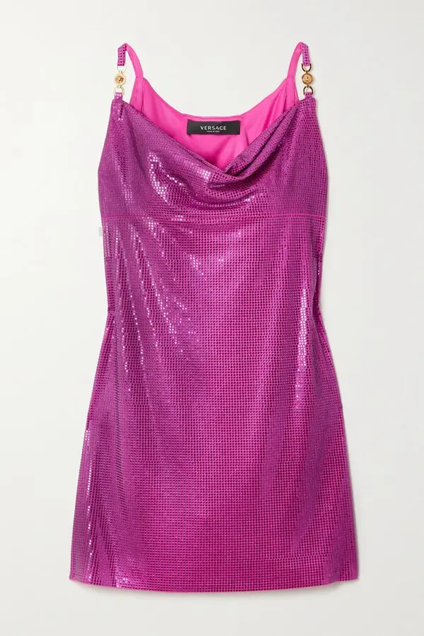 Versace Draped Sequined Jersey Mini Dress