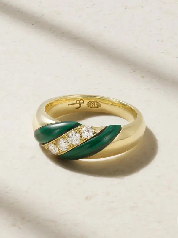 JENNA BLAKE 18-karat Gold Malachite And Diamond Ring - Green