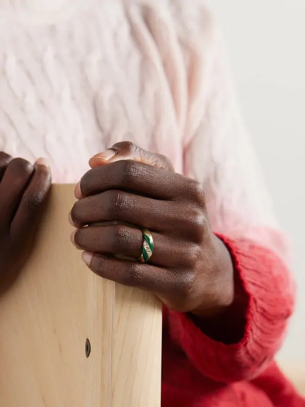 JENNA BLAKE 18-karat Gold Malachite And Diamond Ring