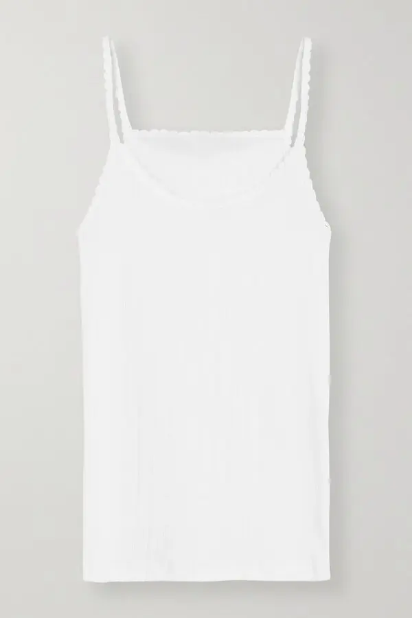 LESET Pointelle-knit Cotton-jersey Tank - White