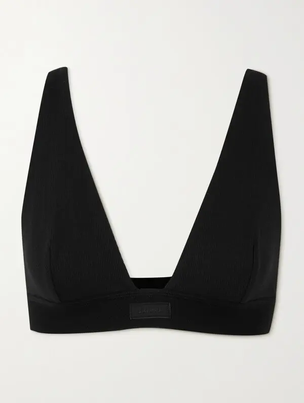 SKIMS Plunge Ribbed Cotton-blend Jersey Bralette - Black