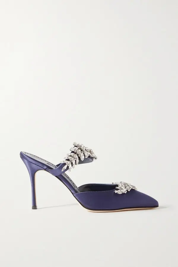 Manolo Blahnik Lurum 90 Crystal-embellished Mules