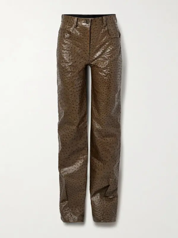 16Arlington Vante Ostrich-effect Leather Straight-leg Pants