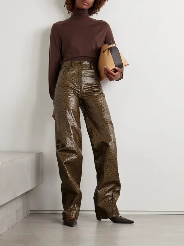 16Arlington Vante Ostrich-effect Leather Straight-leg Pants
