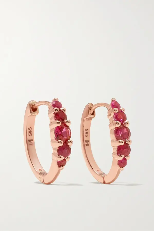 Ileana Makri Rivulet Medium 18-karat Rose Gold Ruby Hoop Earrings - Red
