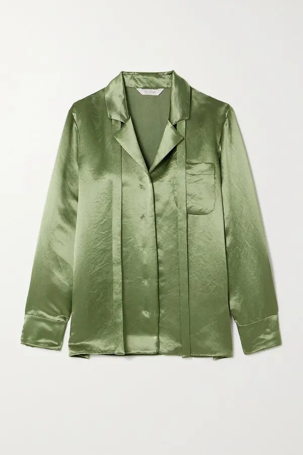Max Mara Vignola Crinkled-satin Shirt - Green