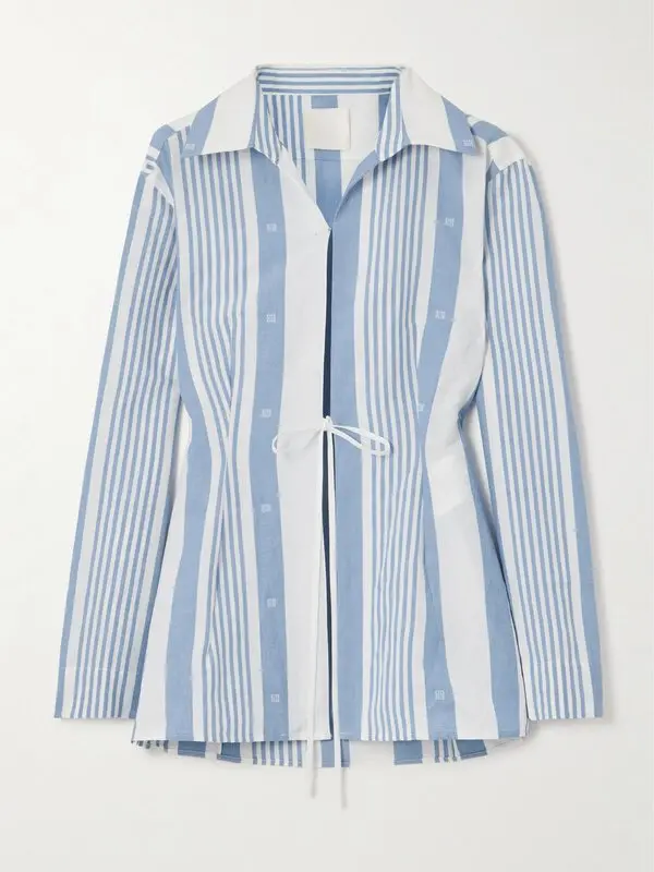 Givenchy Embroidered Striped Cotton And Linen-blend Shirt - Blue