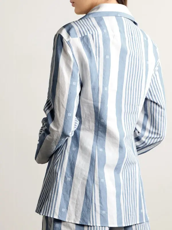 Givenchy Embroidered Striped Cotton And Linen-blend Shirt - Blue