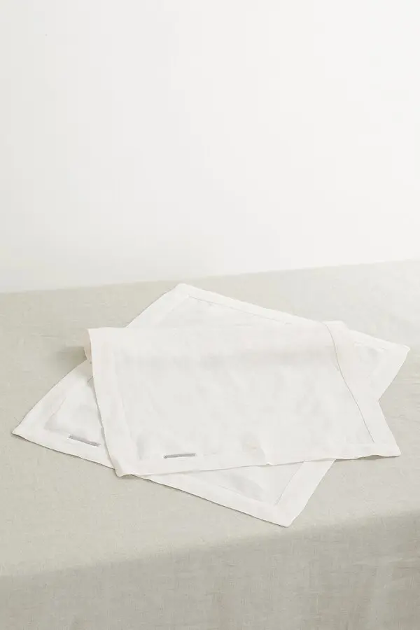Brunello Cucinelli Set Of Two Bead-embellished Linen Placemats - Cream