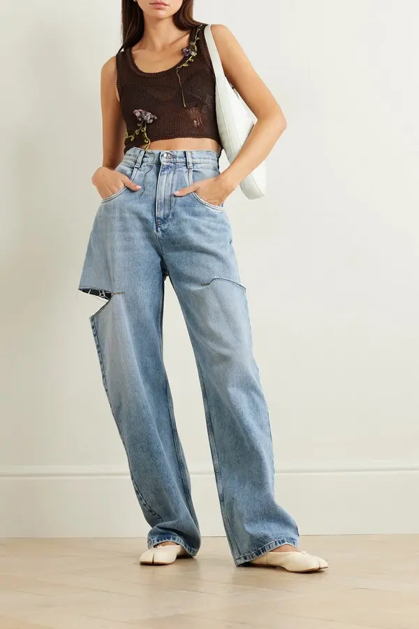 MAISON MARGIELA Cutout High-rise Wide-leg Jeans - Blue