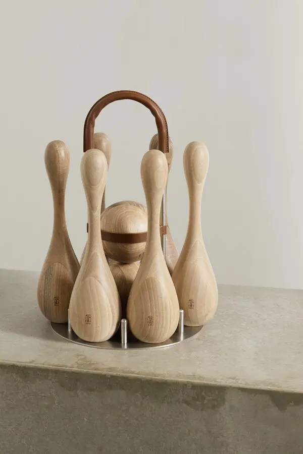 Brunello Cucinelli Leather-trimmed Wood Skittles Set - Brown