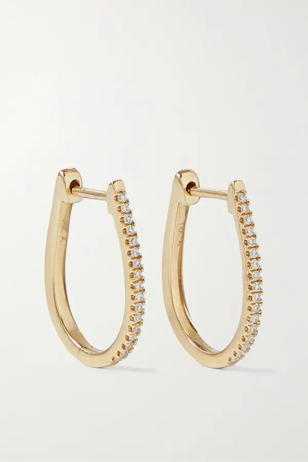 STONE AND STRAND Medium Oval 14-karat Diamond Hoop Earrings - Gold