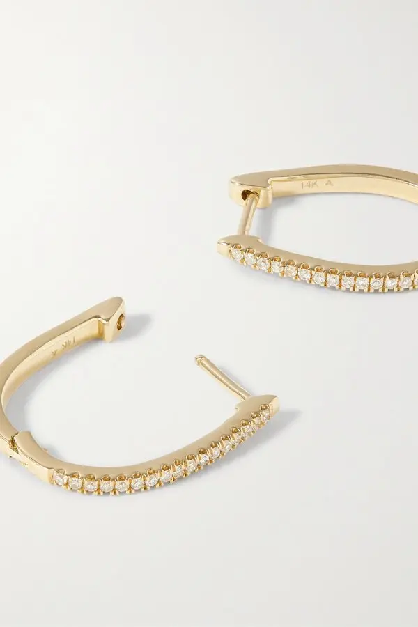STONE AND STRAND Medium Oval 14-karat Diamond Hoop Earrings