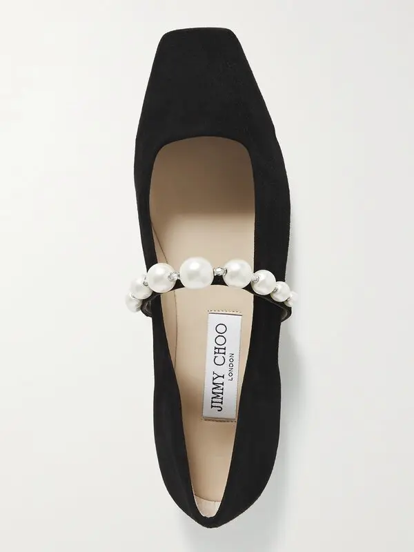 JIMMY CHOO Ade Embellished Ballet Flats - Black