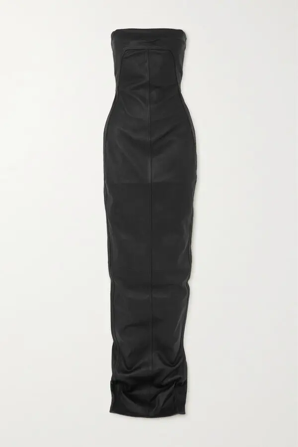 Rick Owens Strapless Stretch Leather And Cotton-blend Gown - Black