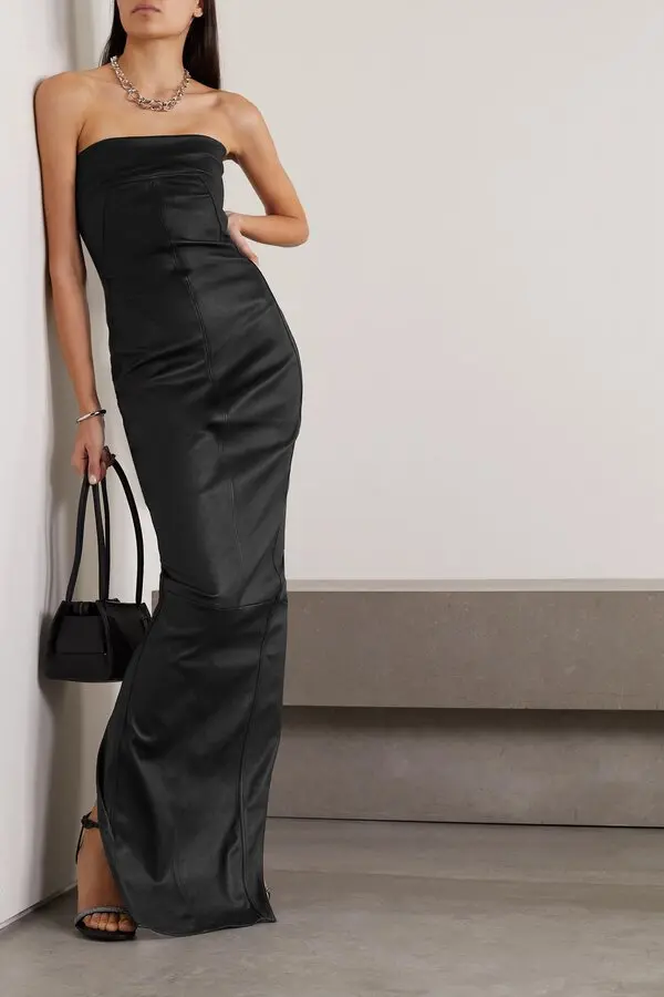 Rick Owens Strapless Stretch Leather And Cotton-blend Gown - Black