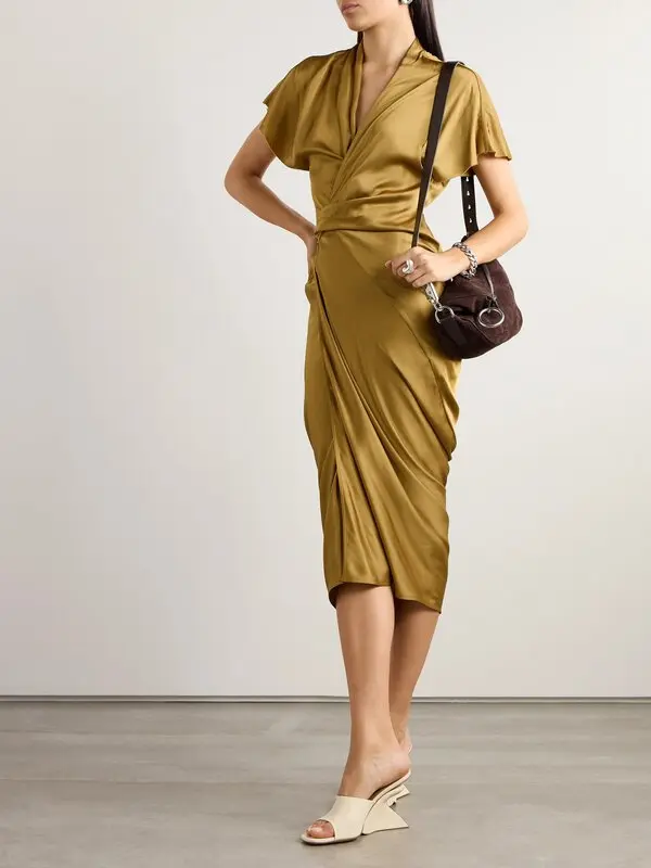 Rick Owens Draped Satin Midi Wrap Dress