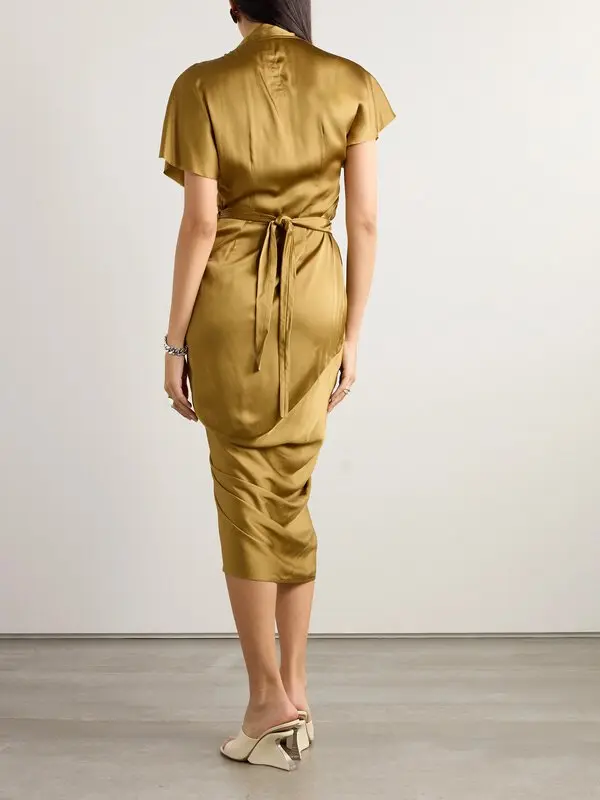 Rick Owens Draped Satin Midi Wrap Dress