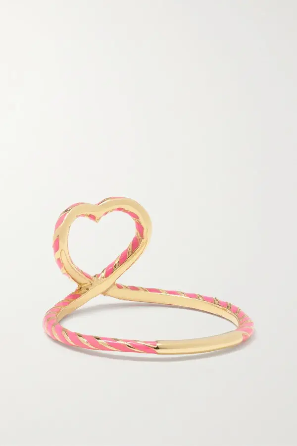 Alison Lou Heart Streamer 14-karat Gold And Enamel Ring