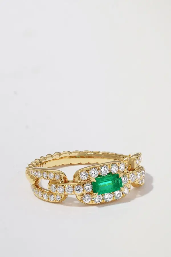 David Yurman Stax 18-karat Diamond And Emerald Ring - Gold