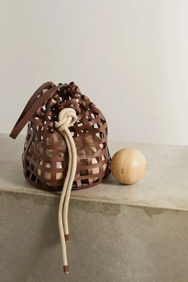 Brunello Cucinelli Walnut And Leather Bowls Set - Brown