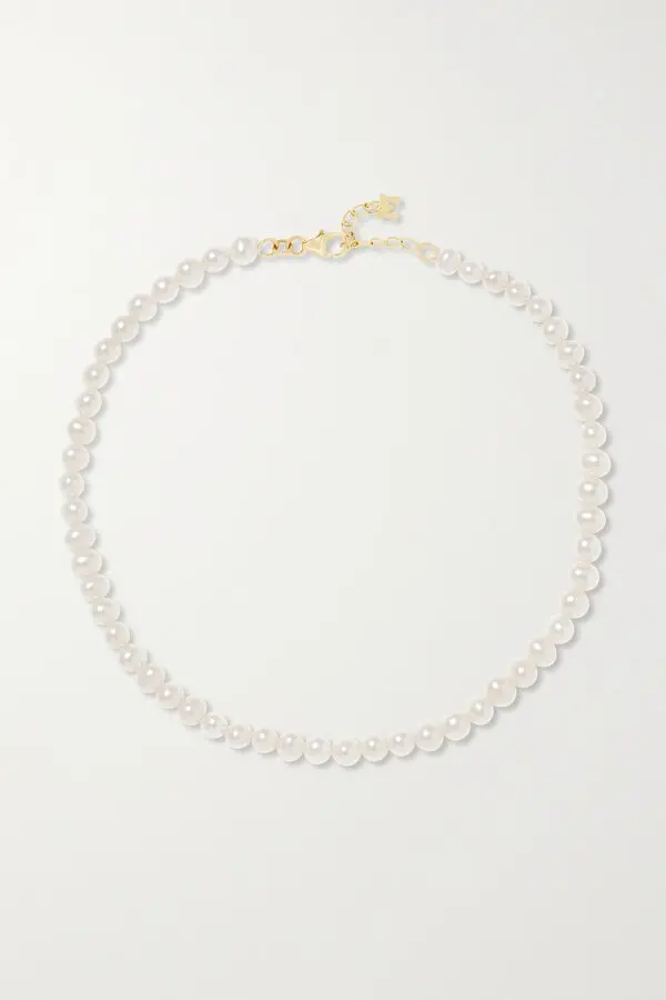 Mateo 14-karat Gold Pearl Anklet - White