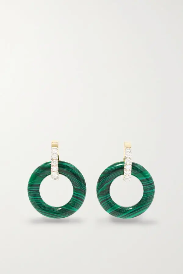 Mateo Door Knockers 14-karat Gold, Malachite And Diamond Hoop Earrings - Green