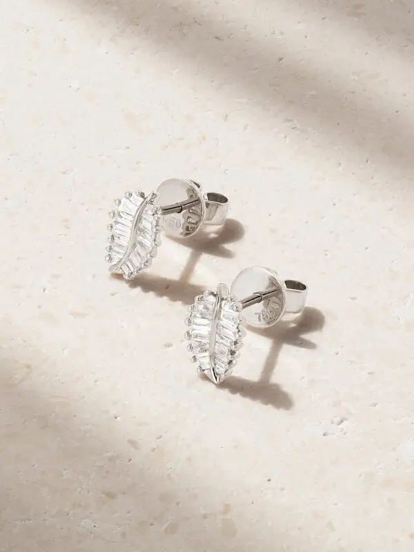 ANITA KO Palm Leaf 18-karat Diamond Earrings - Silver
