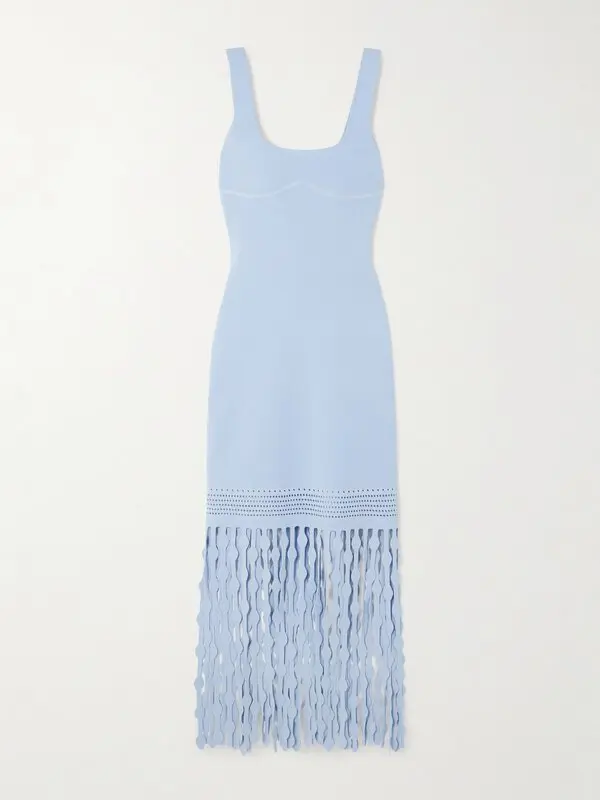 Simkhai Signa Fringed Open-knit Maxi Dress - Blue