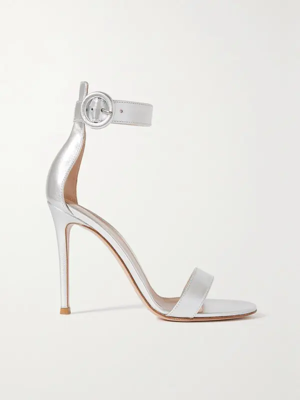 GIANVITO ROSSI Portofino 105 Metallic Leather Sandals - Silver
