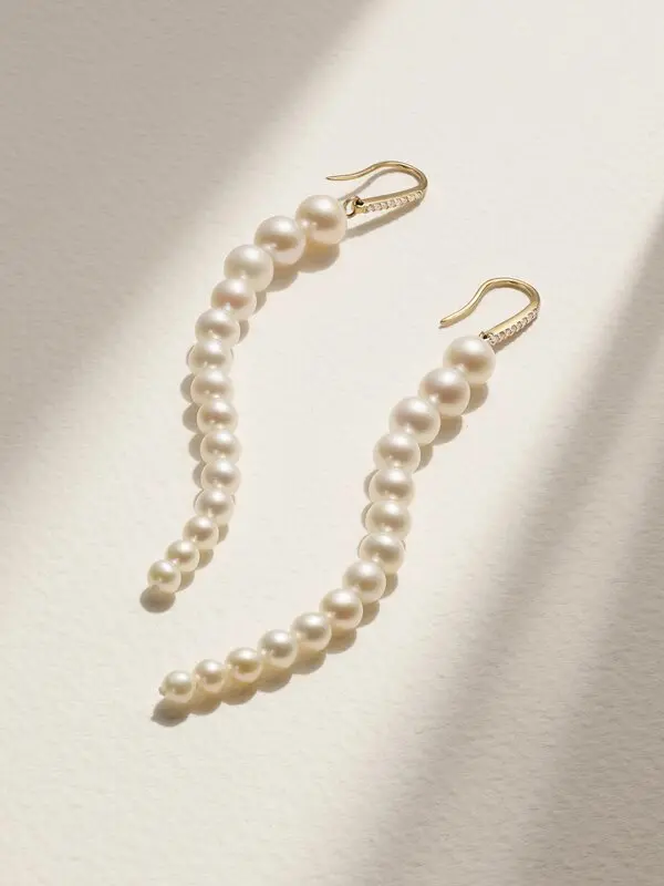 Mateo 14-karat Gold, Pearl And Diamond Earrings - White