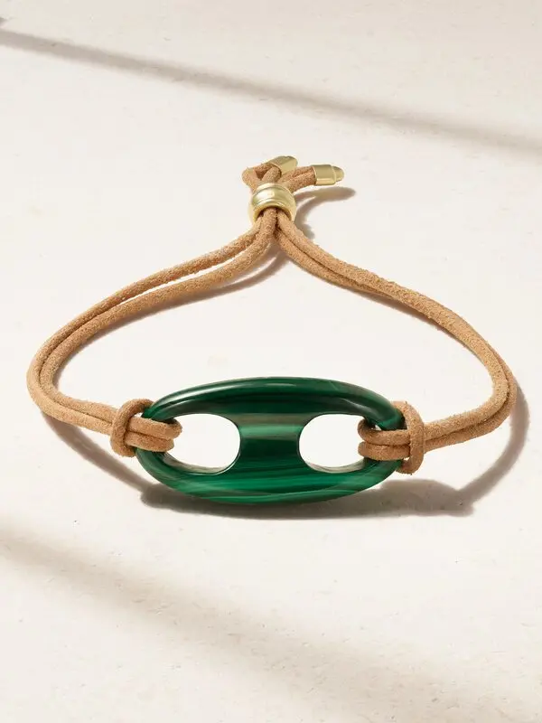 JENNA BLAKE 18-karat Gold, Malachite And Suede Bracelet - Green