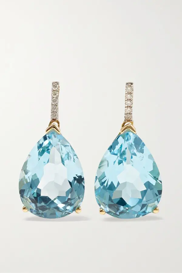 Mateo 14-karat Gold, Topaz And Diamond Drop Earrings - Blue