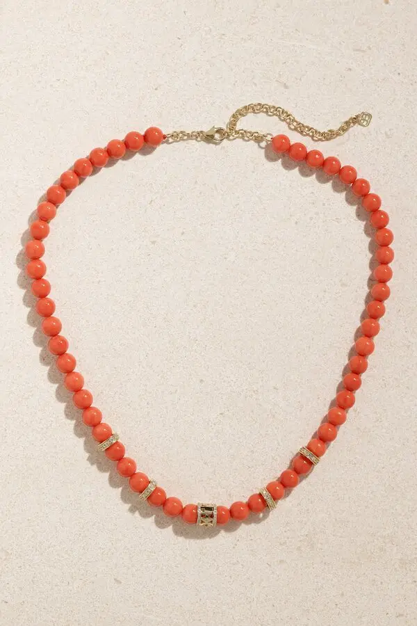 SYDNEY EVAN Multi Wheel 14-karat Coral And Diamond Necklace - Gold