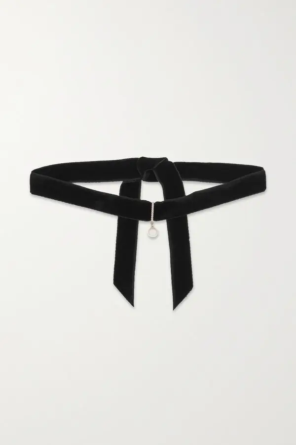Mateo Lady Velvet Pearl And Diamond Choker - Black