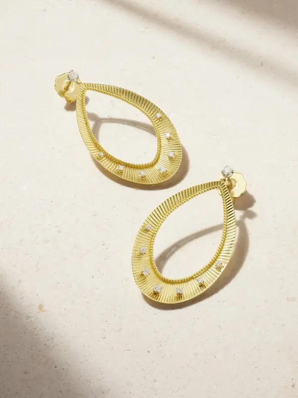 JENNA BLAKE Oval Ridge 18-karat Diamond Hoop Earrings - Gold