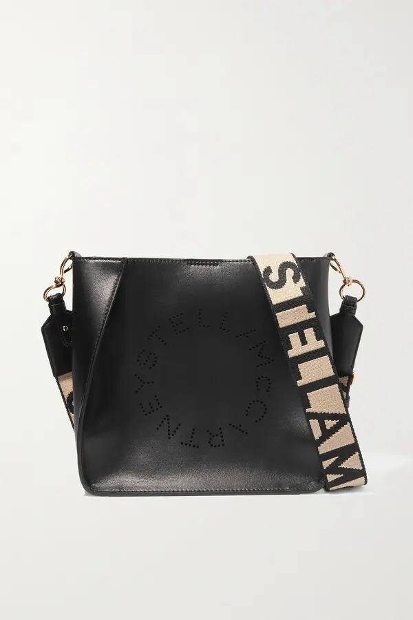 Stella McCartney Perforated Vegetarian Leather Shoulder Bag - Black