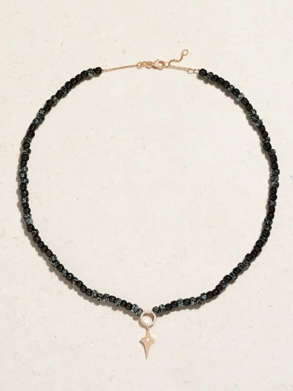 DIANE KORDAS 14-karat Rose Bead And Diamond Necklace - Gold