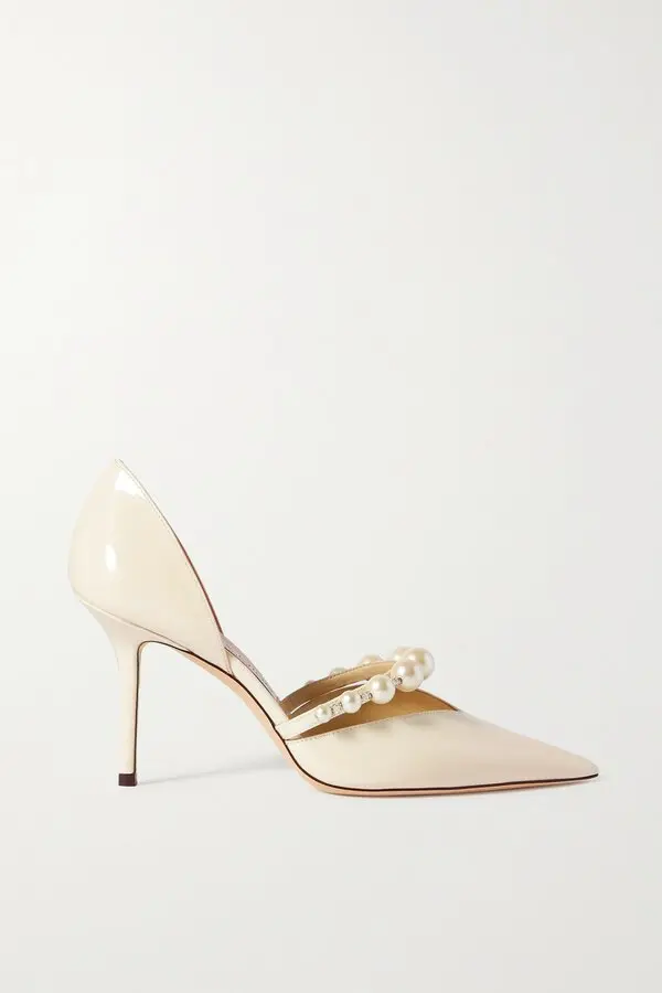 JIMMY CHOO Aurelie 85 Faux Pearl-embellished Pumps - White