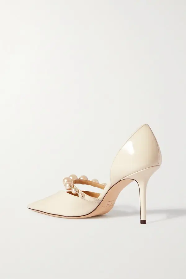 JIMMY CHOO Aurelie 85 Faux Pearl-embellished Pumps - White