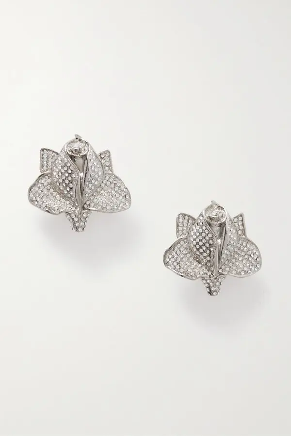 Alessandra Rich Roses -tone Crystal Clip Earrings - Silver