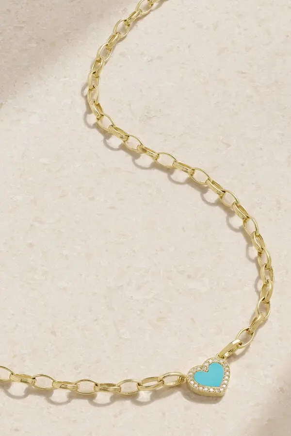JENNIFER MEYER Small Edith 18-karat Turquoise And Diamond Necklace - Gold